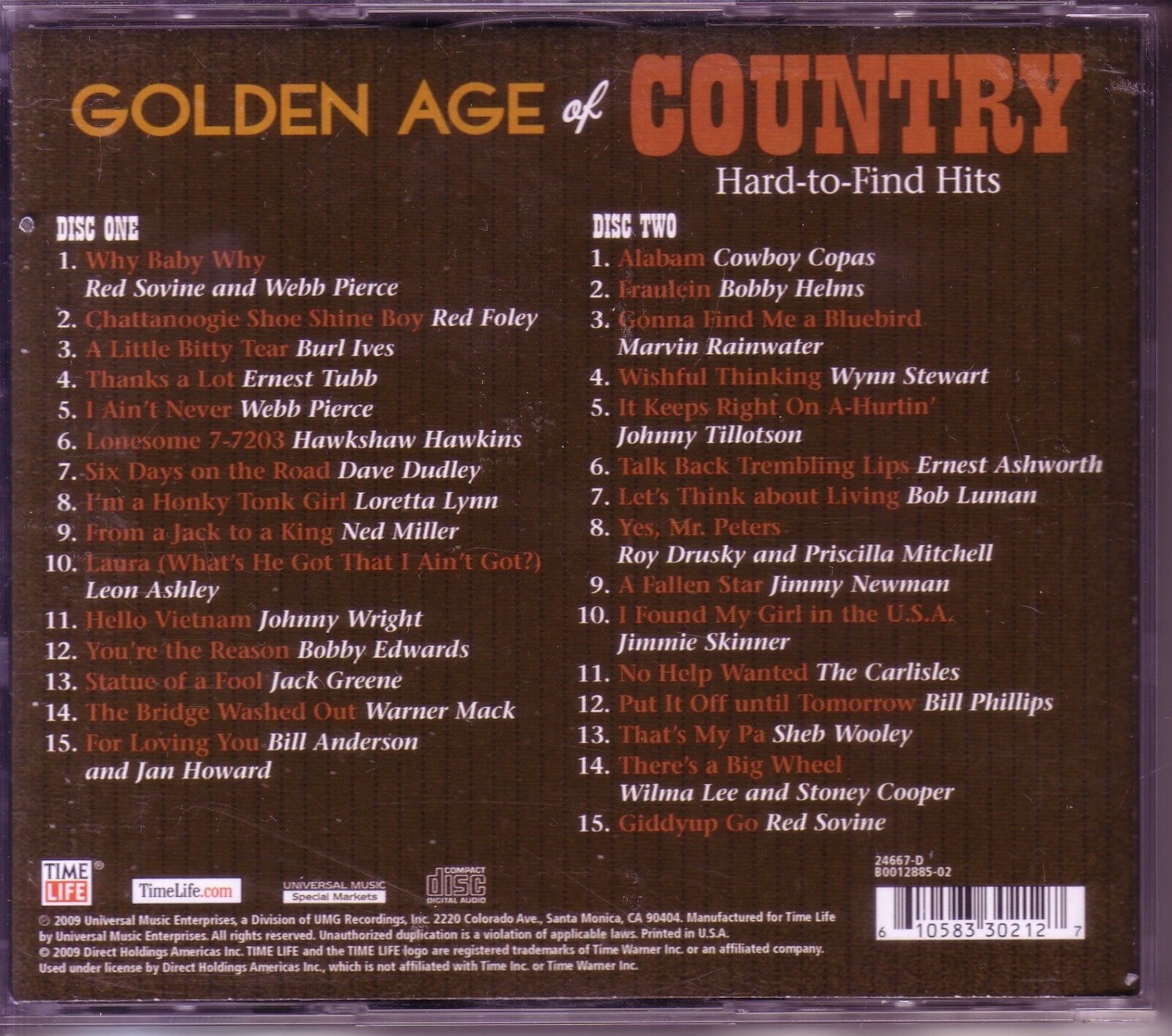Time Life (Hard To Find Hits Golden Age Of Country ) CD 2 CD SET - CDs