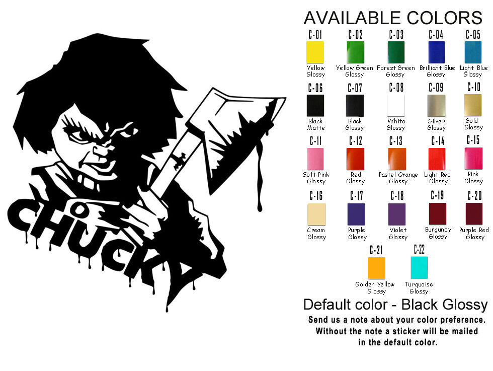 Chucky Vinyl Decal Sticker Car Window Horror Film Killer Doll Charles ...