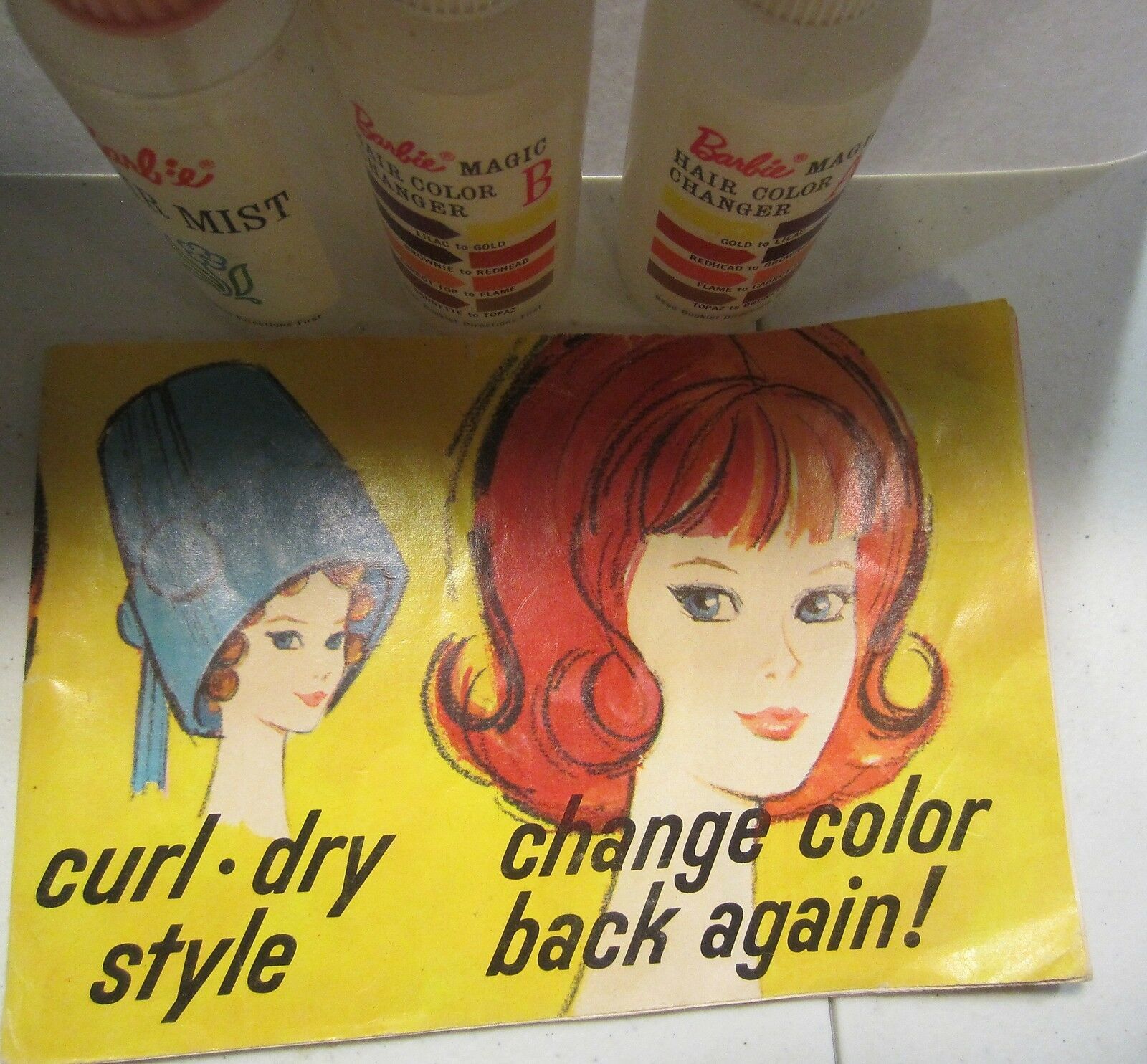 Vintage 60s Barbie Color n Curl lot / Color Magic Wigs and hairdryer ...