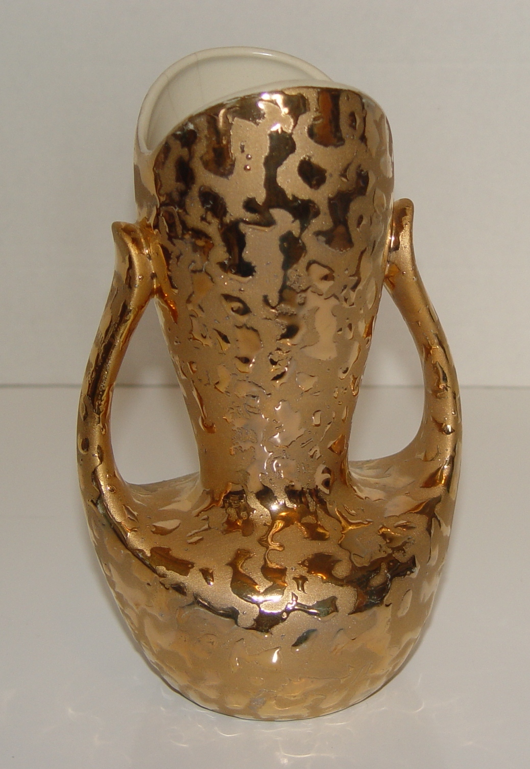 Vintage Art Pottery 24K Gold Glazed Two handled Vase - Pottery & Glass
