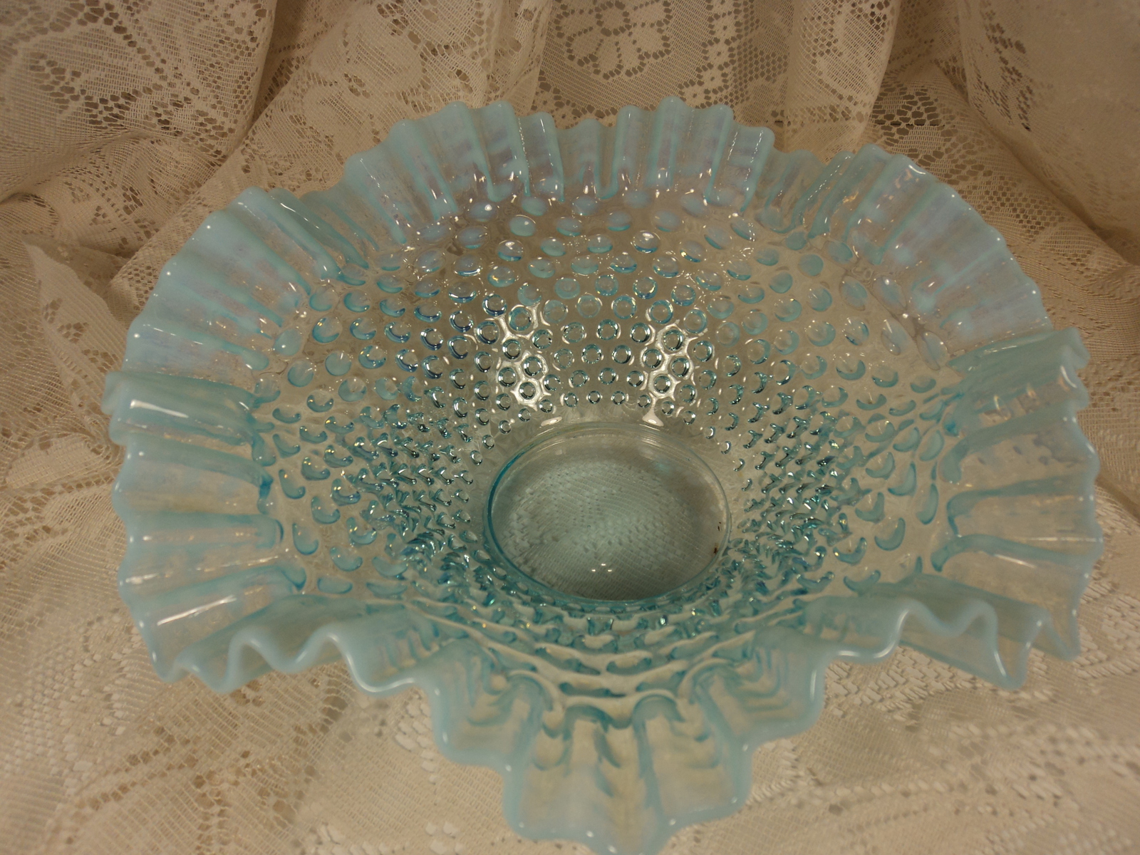 Fenton blue Opalescent Hobnail Ruffled edge Bowl - Hobnail Fenton blue Opalescent Hobnail Ruffled edge Bowl - Hobnail