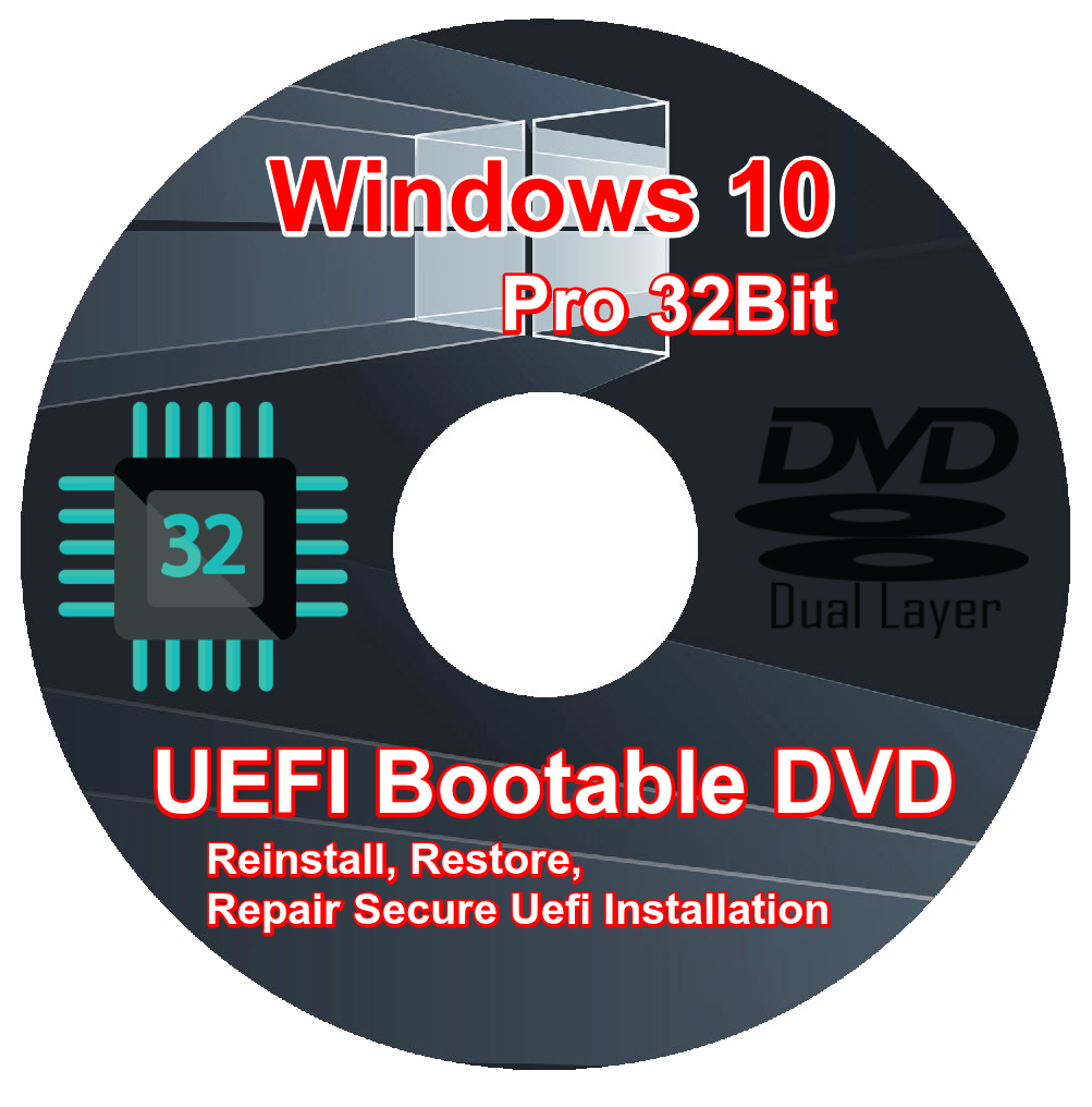 Windows 10 Pro 32Bit UEFI Reinstall Restore Repair DVD - Operating Systems