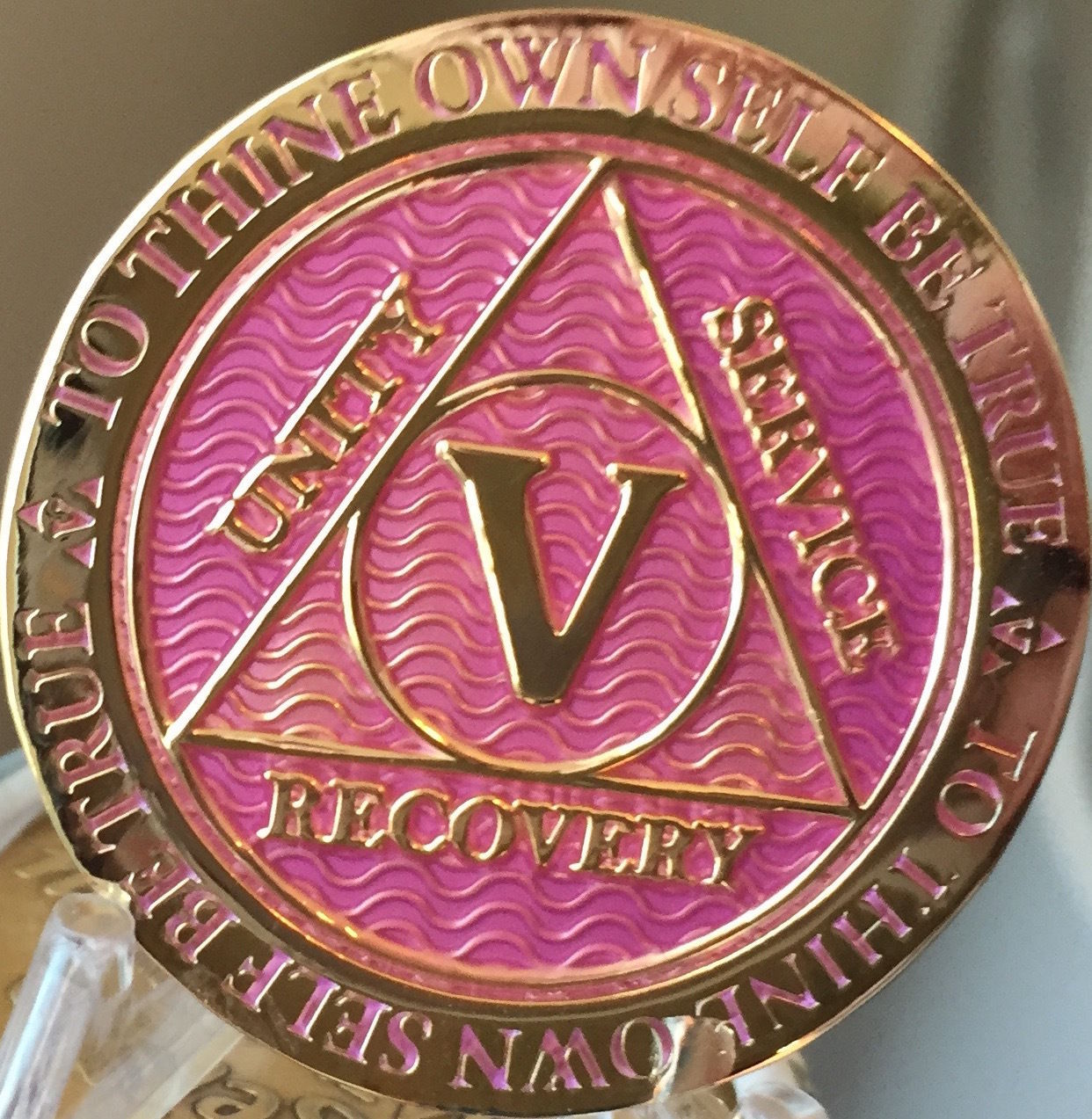 5 Year AA Medallion Lavender Pink Gold Alcoholics Anonymous Sobriety ...