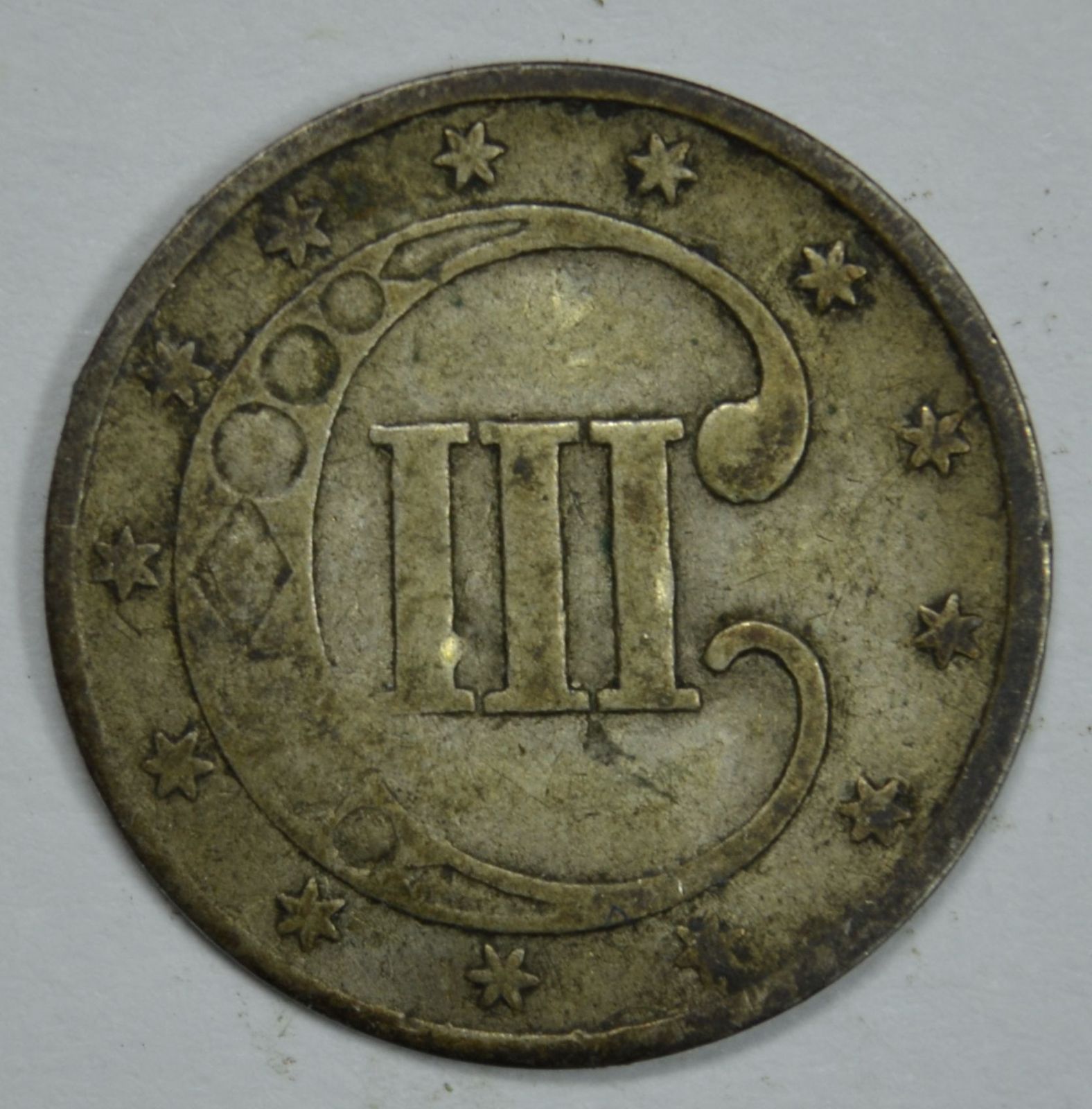 1853 3 Cent Circulated Silver Coin VG Details Coins US