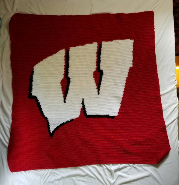 University of Wisconsin Madison Badgers W Logo Crochet Blanket Afghan ...