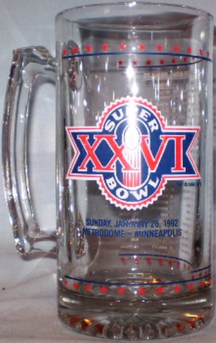 Super Bowl Xxvi Glass Mug Large Promo Glasses