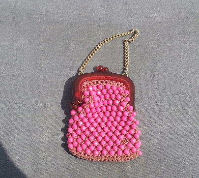 Vintage Change Purse - With Pink Beads and plastic top -- Very Stylish ...