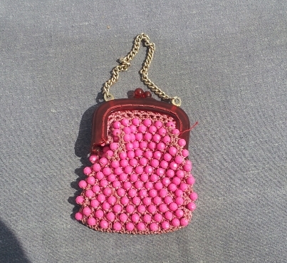 Vintage Change Purse - With Pink Beads and plastic top -- Very Stylish ...