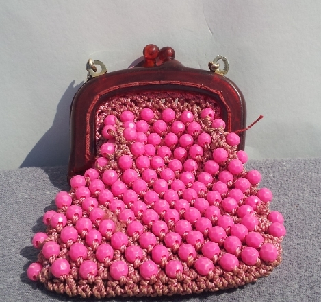 Vintage Change Purse - With Pink Beads and plastic top -- Very Stylish ...