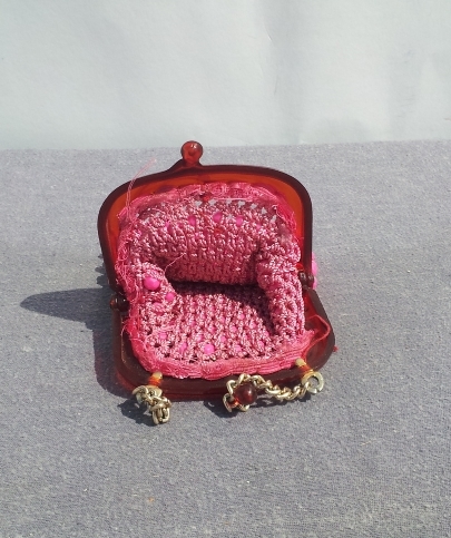 Vintage Change Purse - With Pink Beads and plastic top -- Very Stylish ...