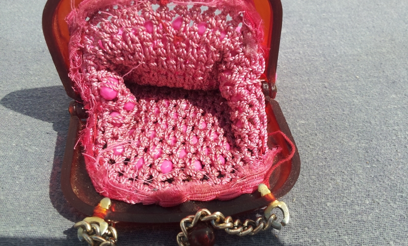 Vintage Change Purse - With Pink Beads and plastic top -- Very Stylish ...