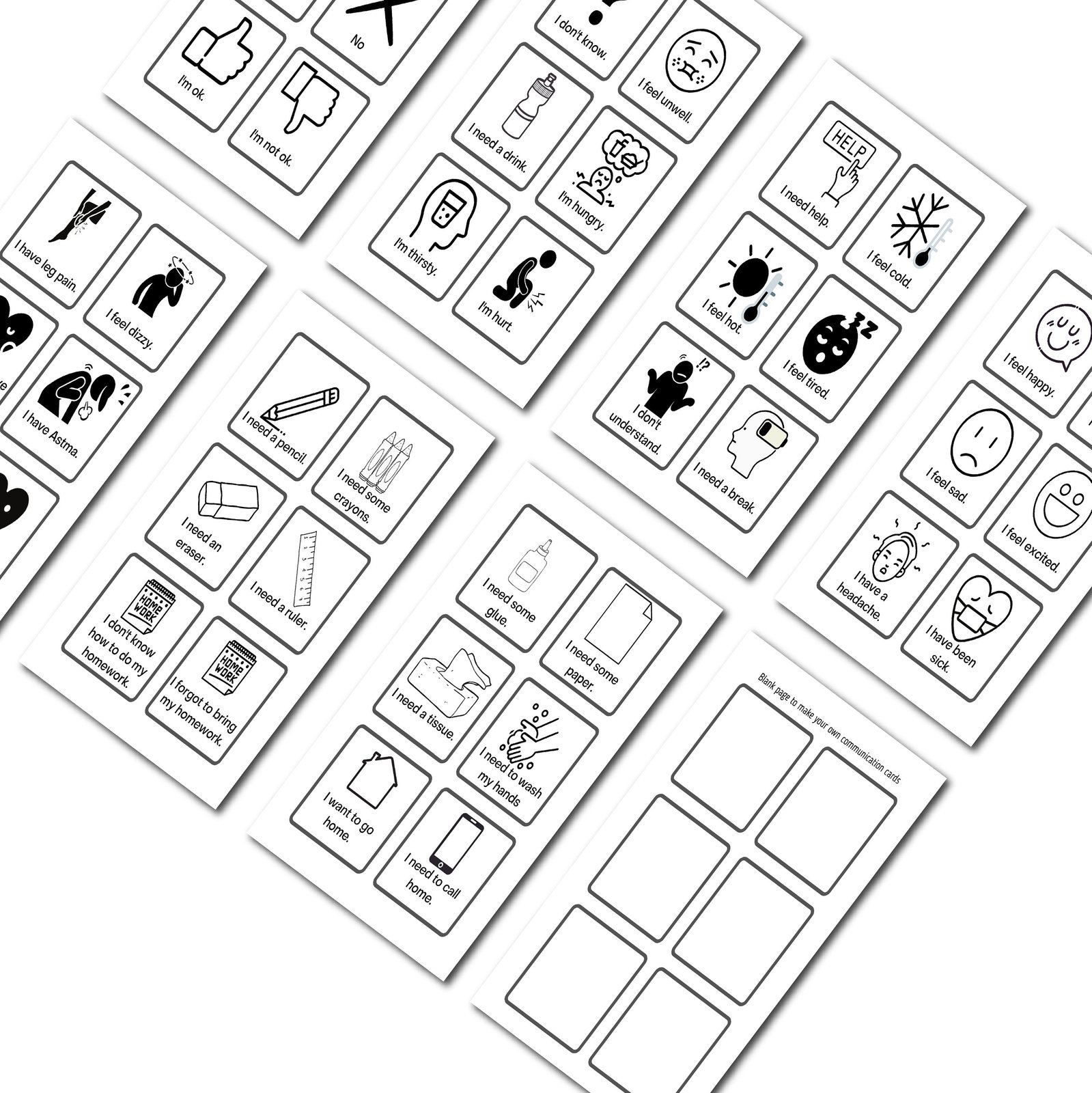 Printable Communication Cards for Non-Verbal, Autism, Selective Mutism ...