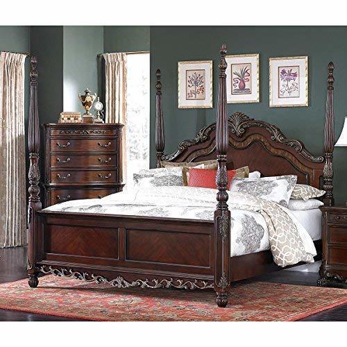 HEFX Dublin Queen Poster Bed in Cherry - Colonial, Claw Feet, Wood Carving