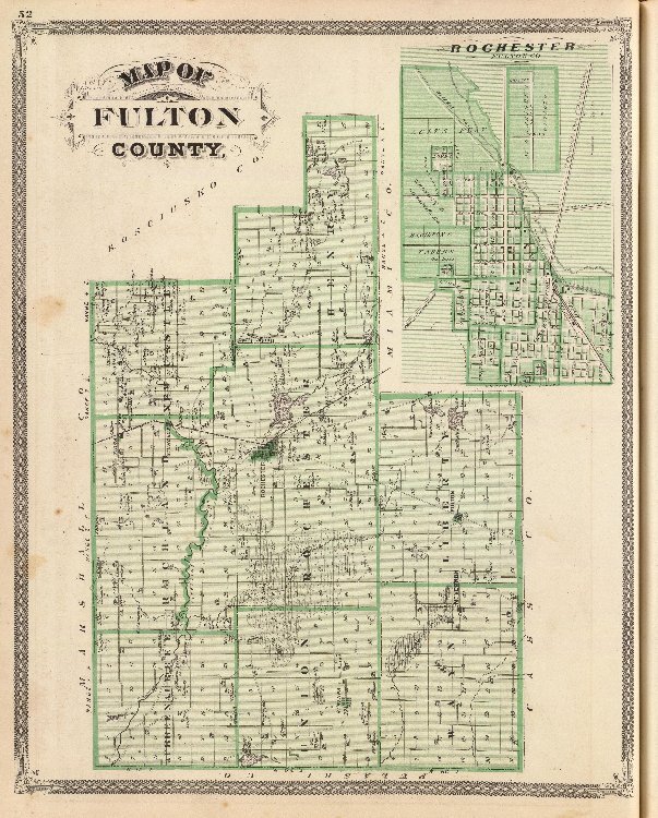 1875 INDIANA ATLAS map poster of Fulton County plat LAND OWNERSHIP ...