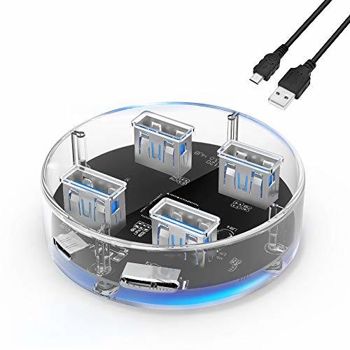 ELUTENG 4 Port USB Hub Transparent Round Desgin Multi USB Port Expander ...
