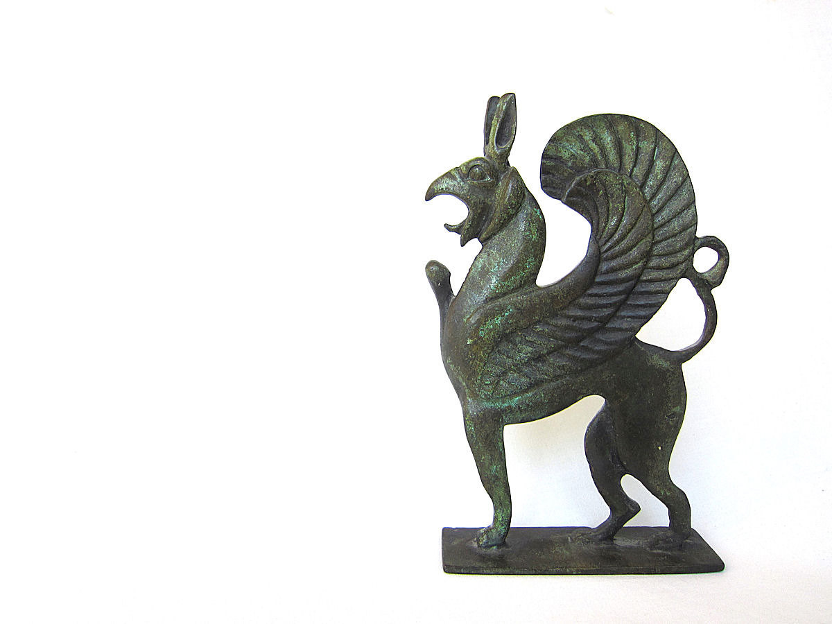 Greek Bronze Griffin Gryphon metal art Griffon museum copy - Art