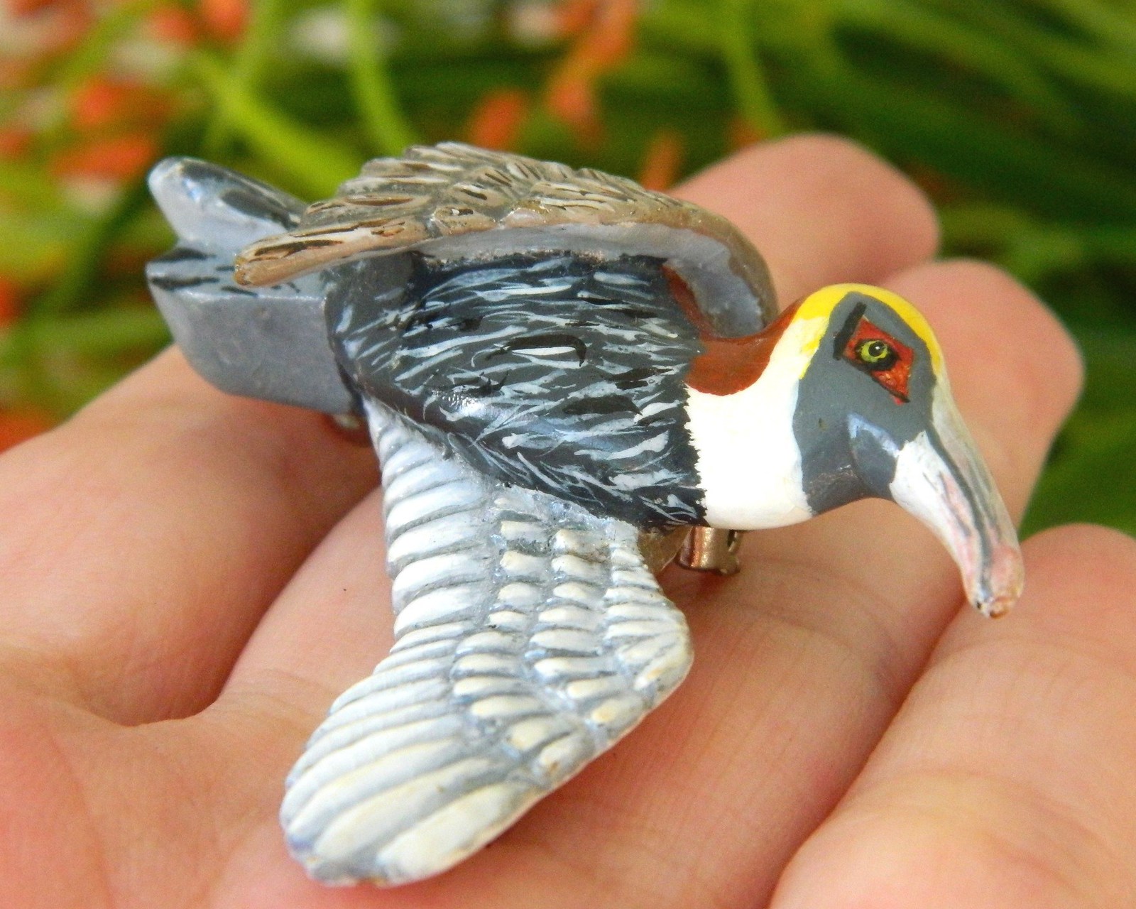 Vintage Flying Pelican Bird Painted Wood Brooch Pin Signed 1989 ...