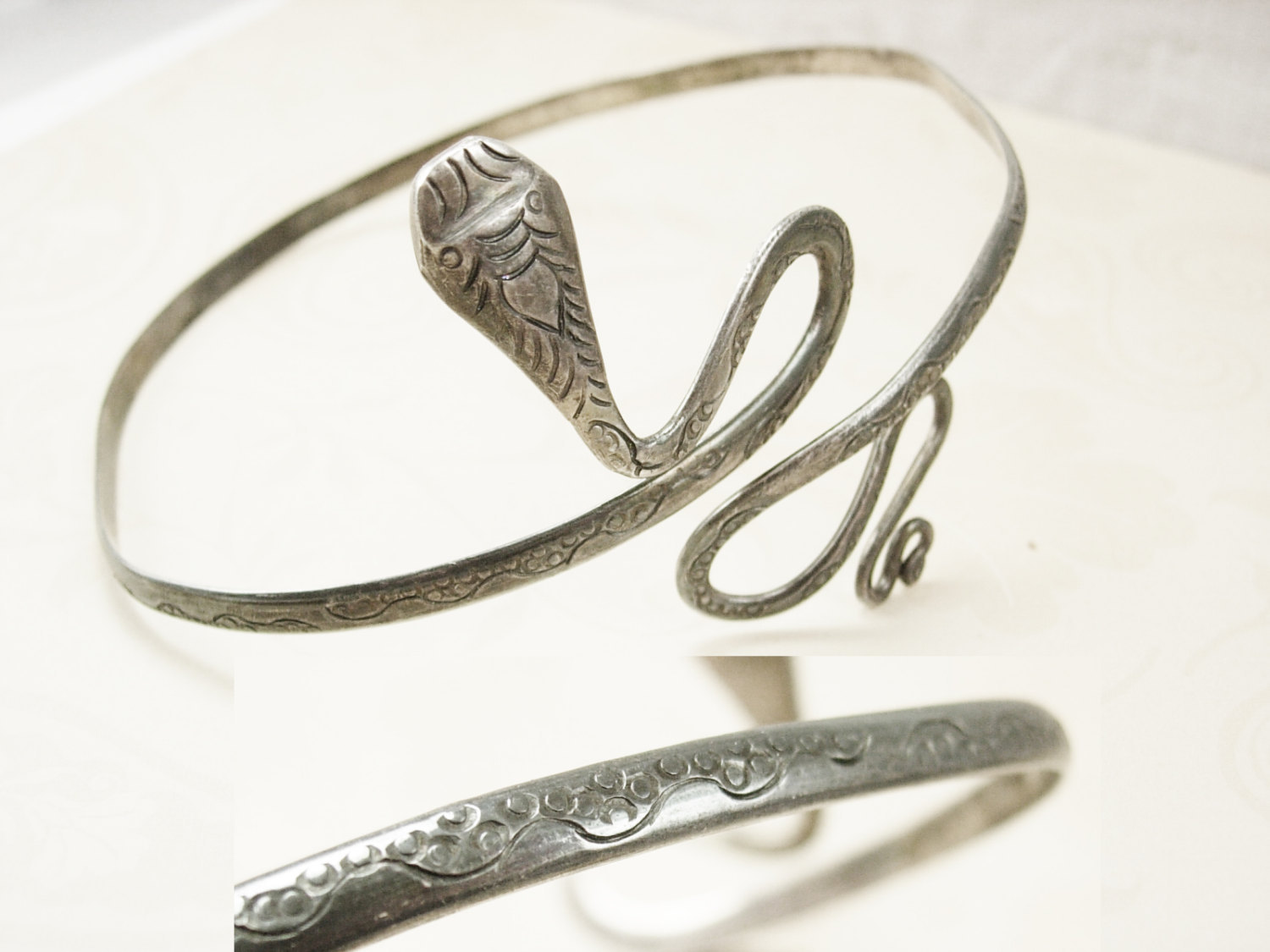 Antique sterling Snake necklace bracelet headband Coiled serpent ...