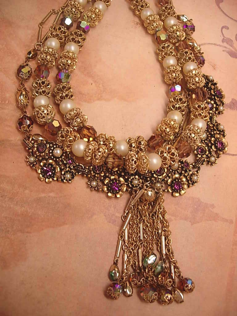 Vintage Baroque Collar necklace HUGe Filigree beads and tassels and ...