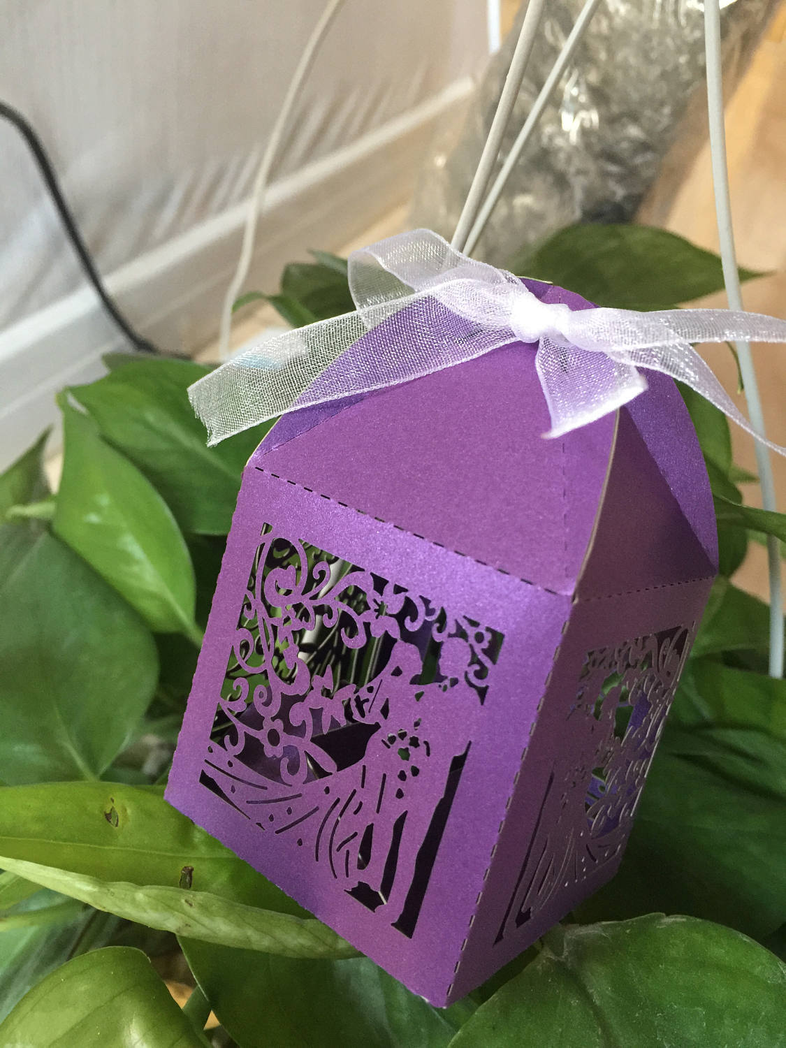 100pcs Purple Gift Boxes with Ribbon,Bride Groom Laser Cut Wedding ...
