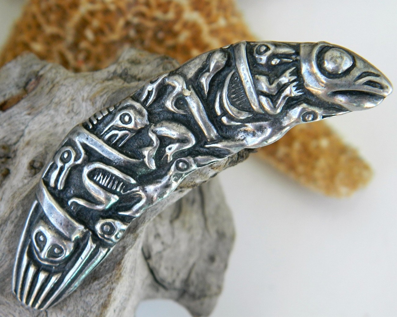 Vintage NW Coast Native American Haida Pendant Scarf Slide Pewter ...