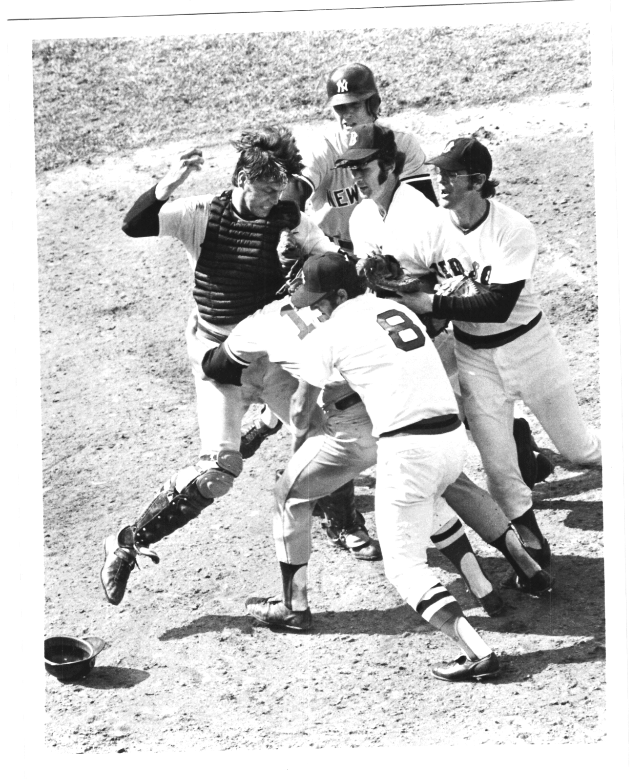 Carlton Fisk Thurman Munson Fight Boston Red Sox Yankees 8X10 BW ...