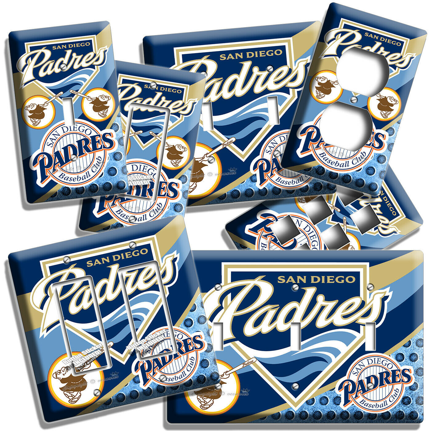 SAN DIEGO PADRES BASEBALL TEAM LIGHT SWITCH OUTLET PLATES MAN CAVE ROOM ...
