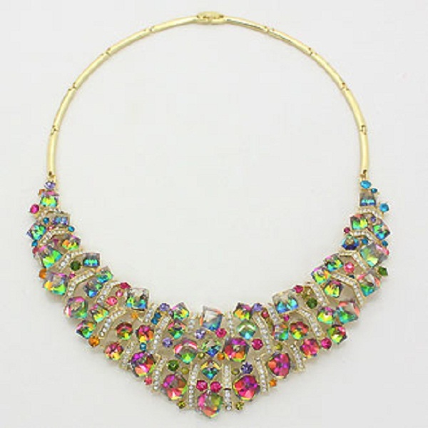 Multicolor Crystal Rhinestone Gold Cube Necklace Bib Collar Pendant ...