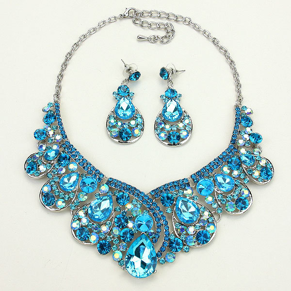 Designer Bling Crystal AB Droplet Aqua Ice Blue Silver Bib Statement ...
