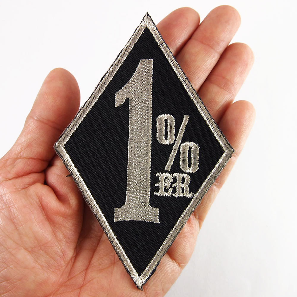 1% ONE Percenter Patch Silver Motorcycle Biker Embroidered Iron On ...