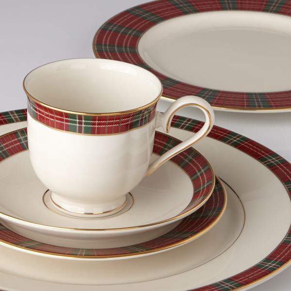 Lenox Winter Greetings Plaid 5 Piece Dinnerware Set Service For 1 ...