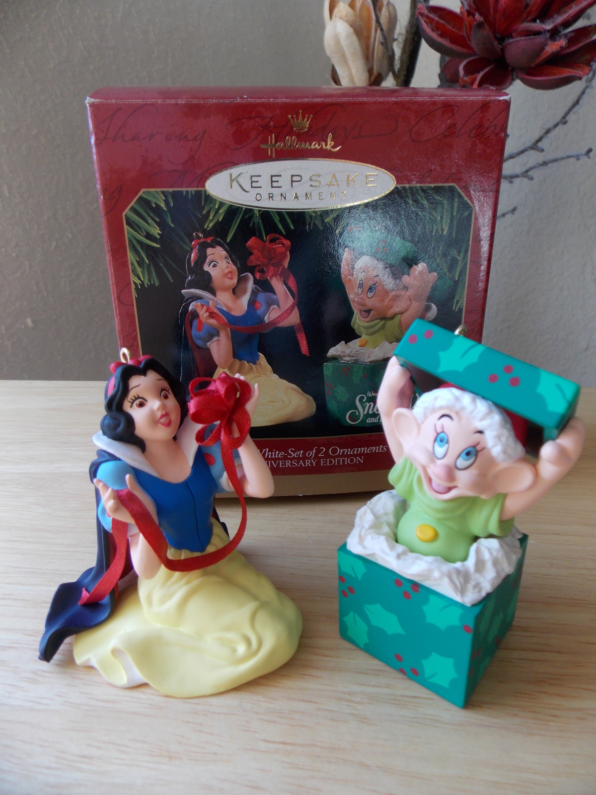 1997 Disney Hallmark Snow White Set of 2 Anniversary Ornaments - Ornaments