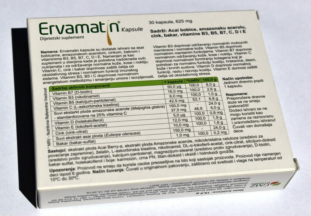 Ervamatin 30 Capsule 625mg anti hair loss, skin and nails one month ...
