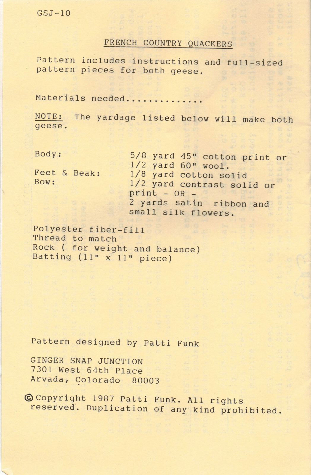 Stuffed Ginger Snap Junction French Country Quackers Geese Sew Pattern ...