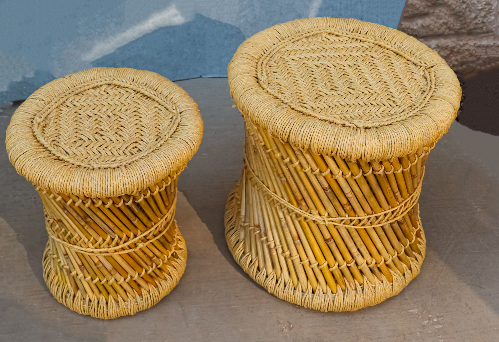 Set of 2 Rustic Western Hand Woven Bamboo Fibers and Natural Ropes Side ...