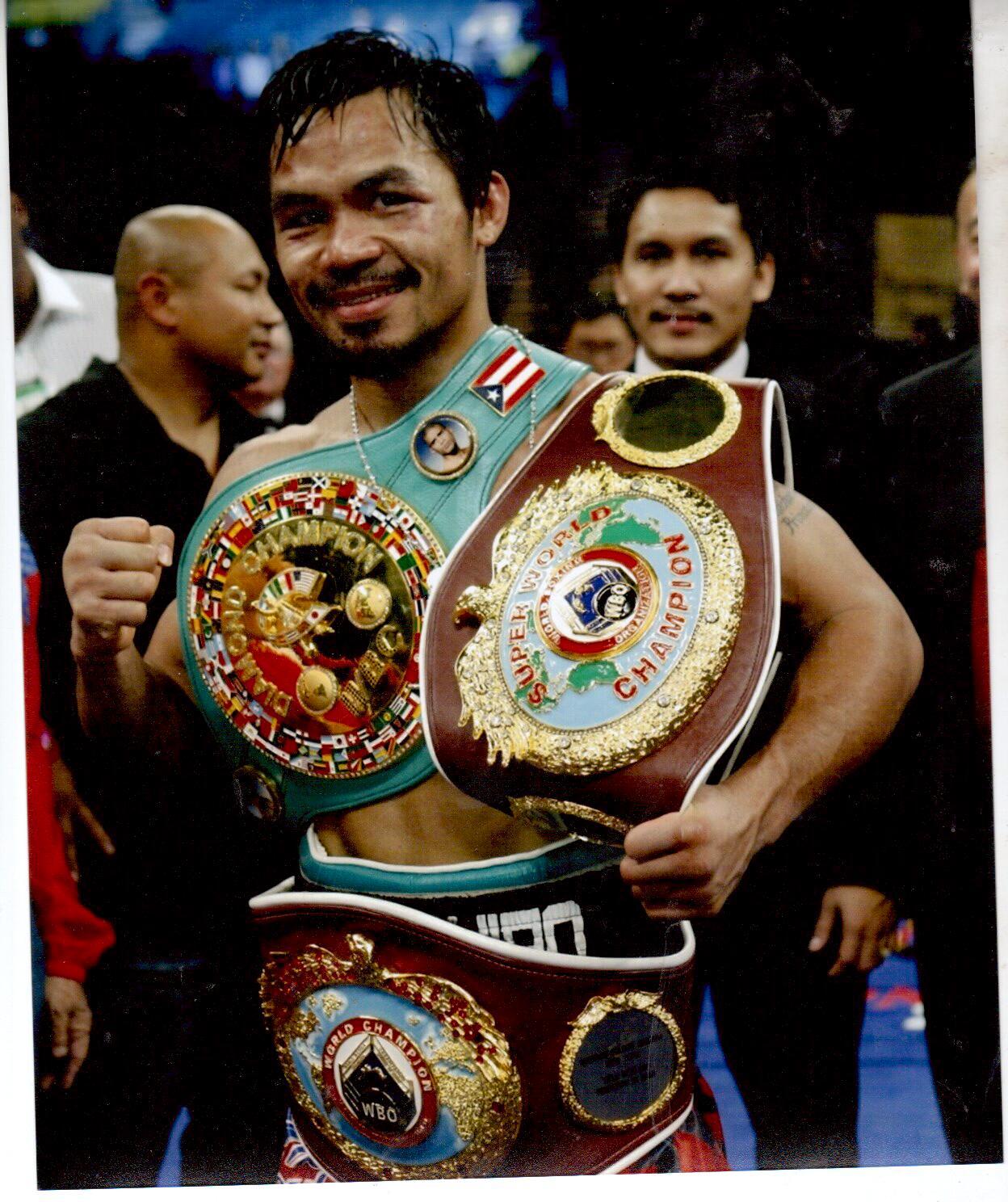 Manny Pacquiao Championship Belts Vintage 8X10 Color Boxing Memorabilia ...