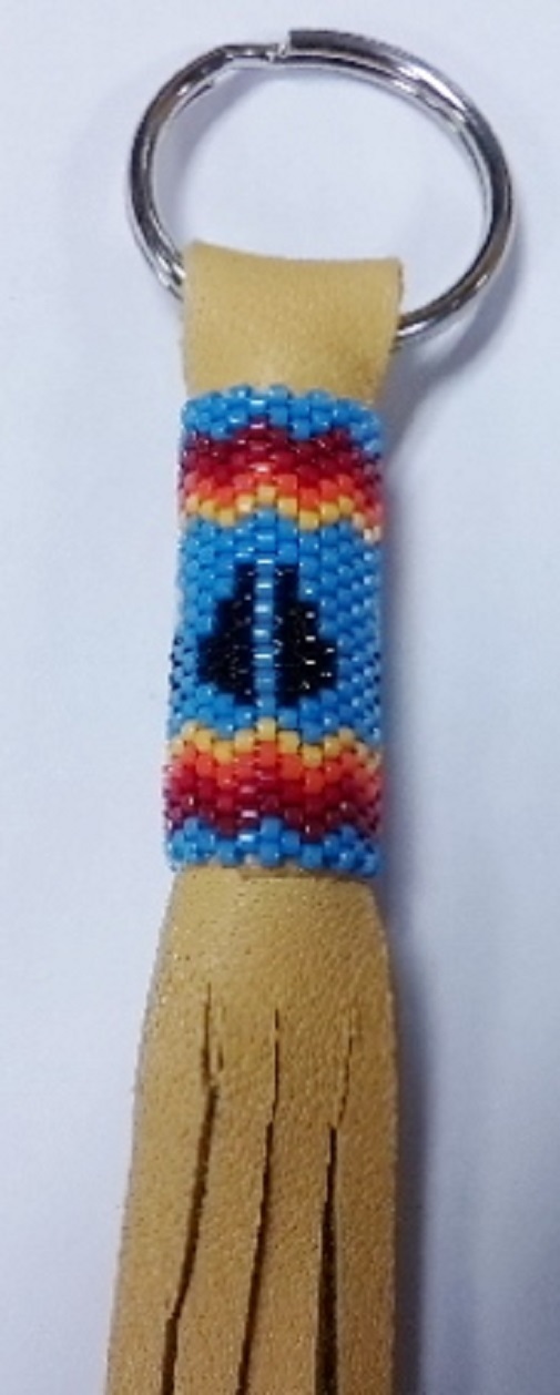 Native American Keychain Glass Beaded Deer Clan Buckskin Feather ...