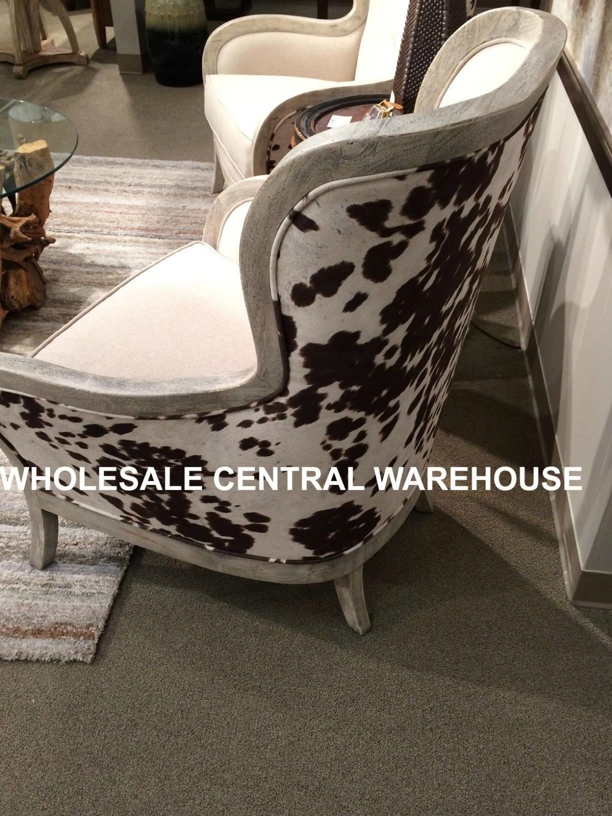 DESIGNER FARMHOUSE WESTERN COW PRINT VELVET WING HIGH BACK ACCENT CHAIR ...