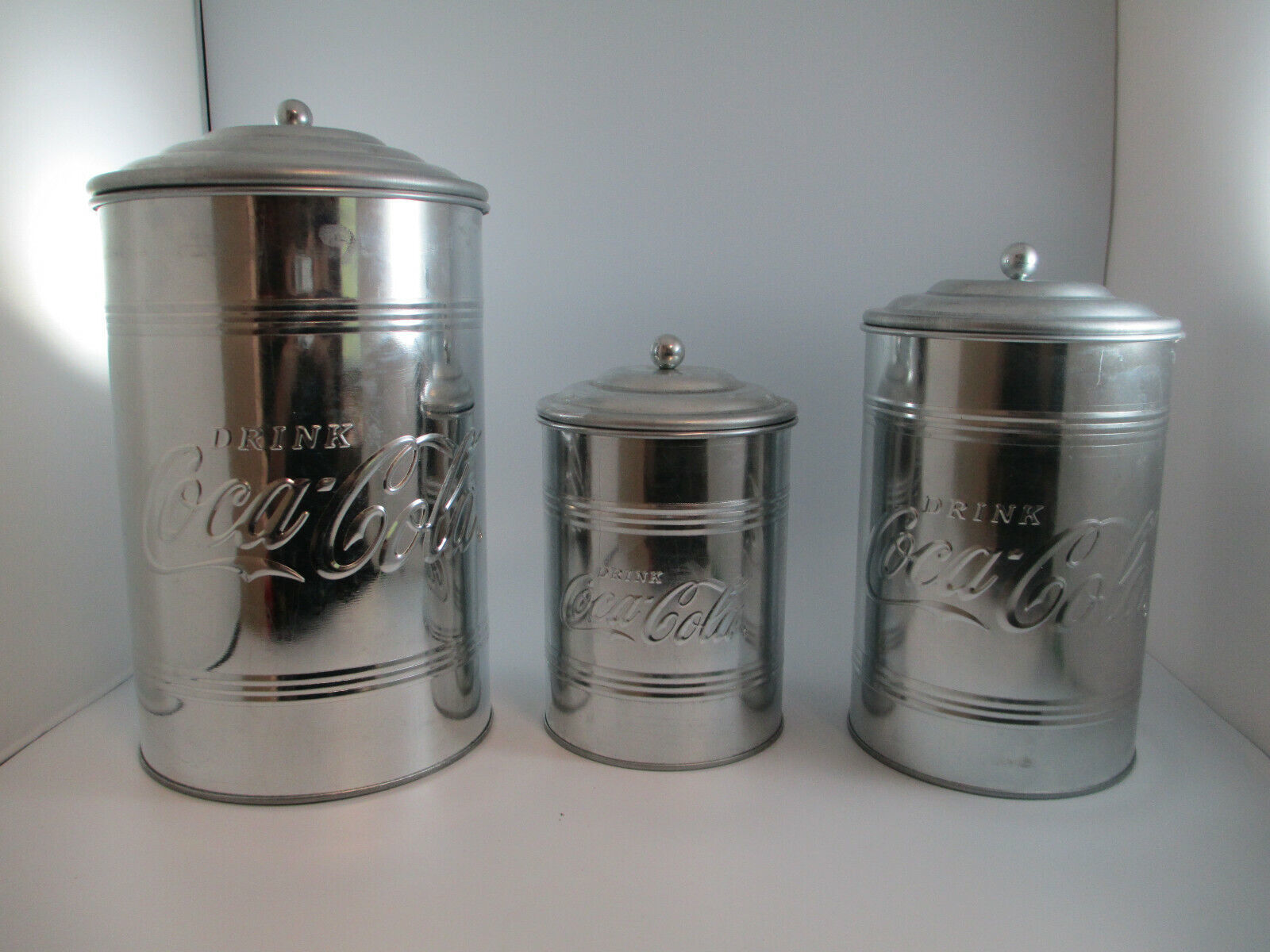 Coca-Cola Set of 3 Galvanized Steel Cookie Jar Canisters Small Medium ...