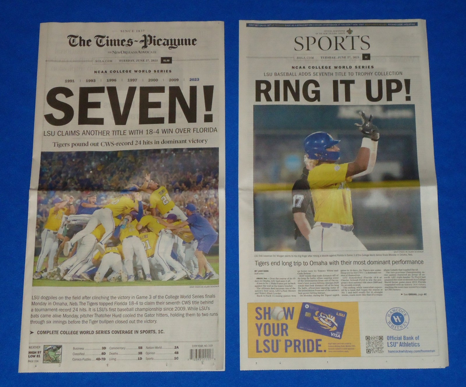 BRAND NEW 2023 NATIONAL CHAMPIONSHIP NEWSPAPER LSU TIGERS BASEBALL PAUL ...