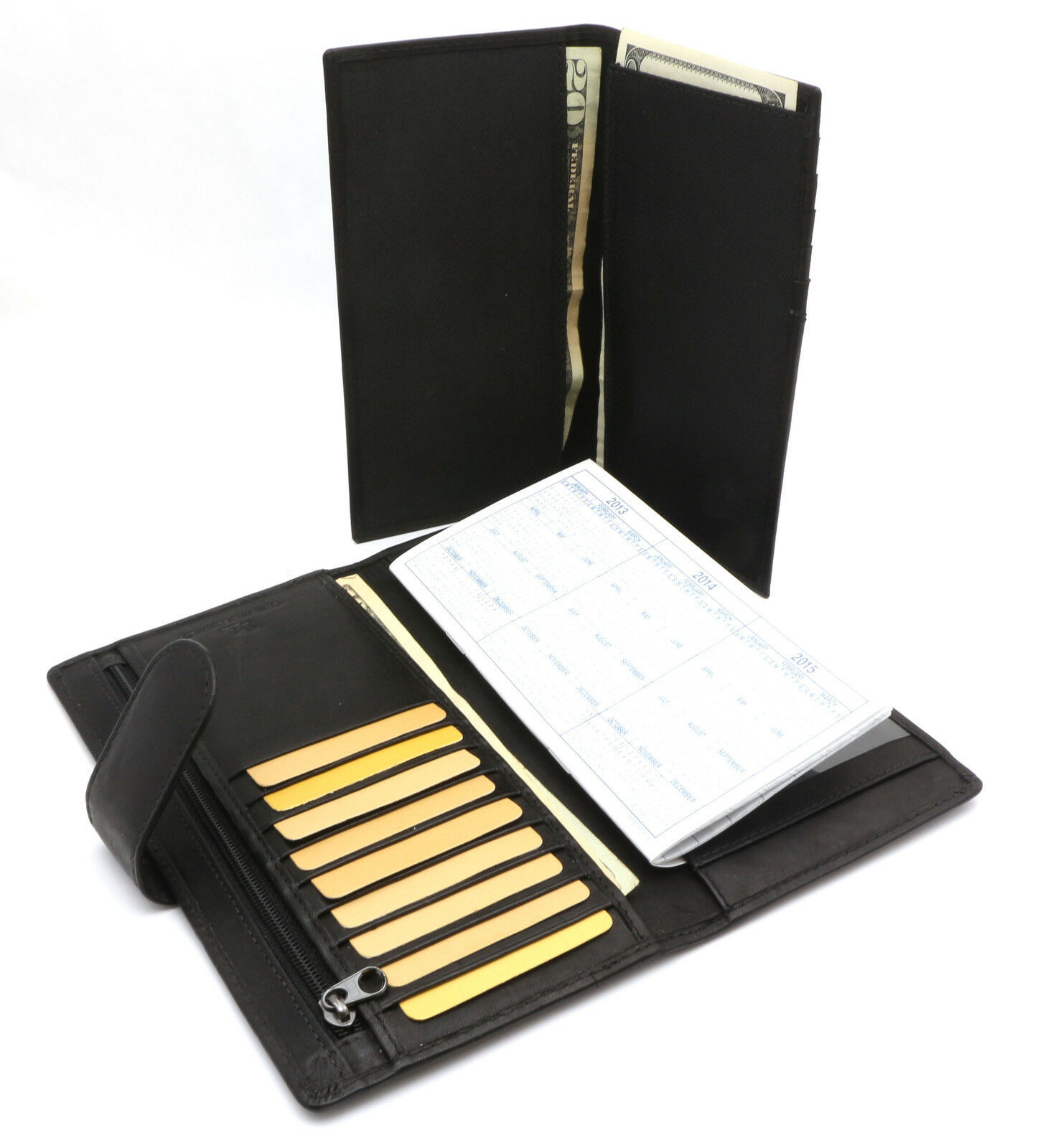 Bifold Black Leather Checkbook Holder Snap Button Wallet with ...