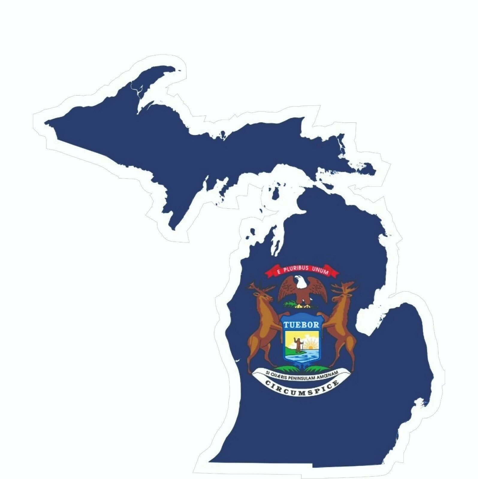 Michigan State Map Outline with Flag Sticker, Decal, Vacation Sticker ...
