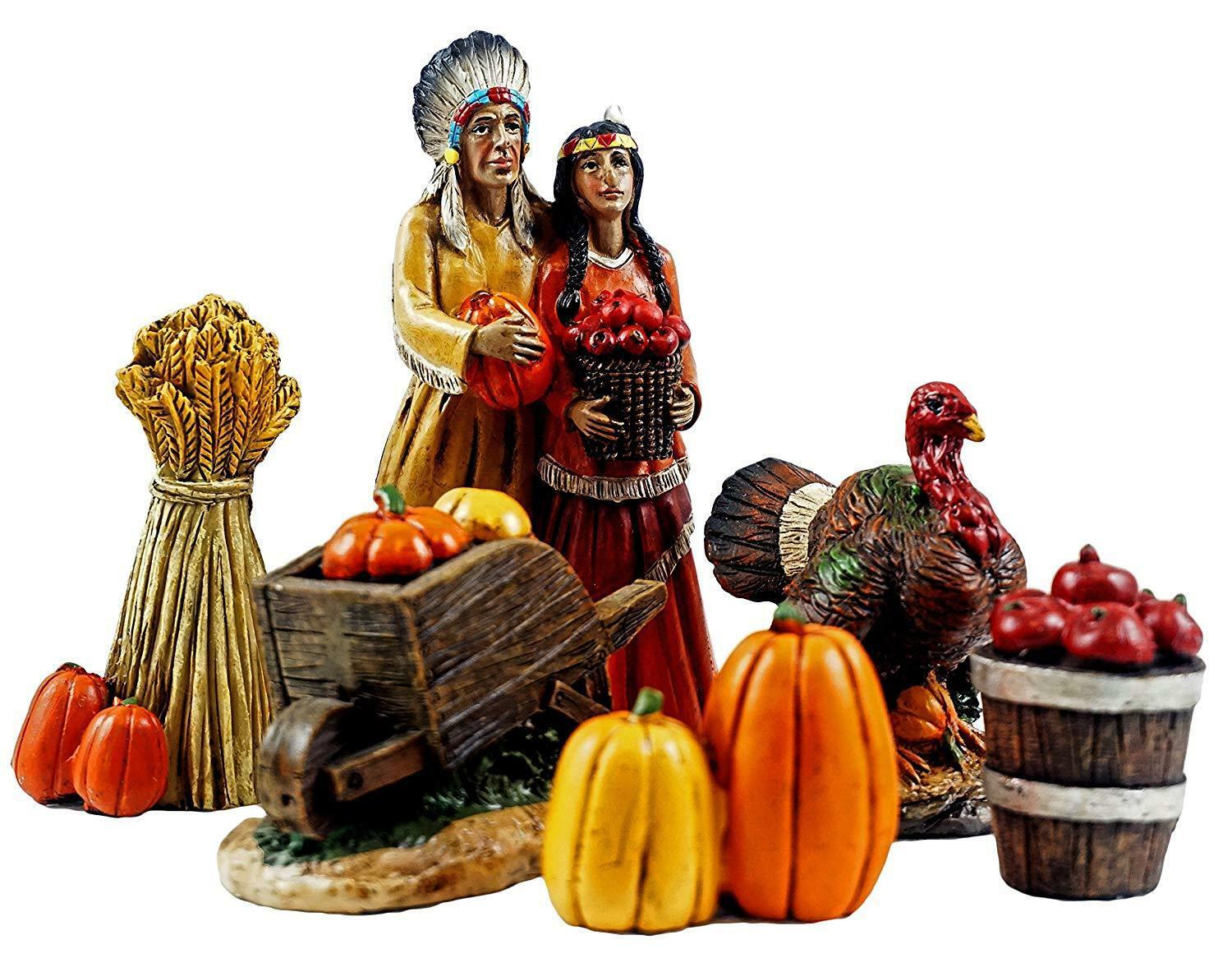 6 PC HAND PAINTED RESIN NATIVE AMERICAN FIGURINE SET THANKSGIVING ...