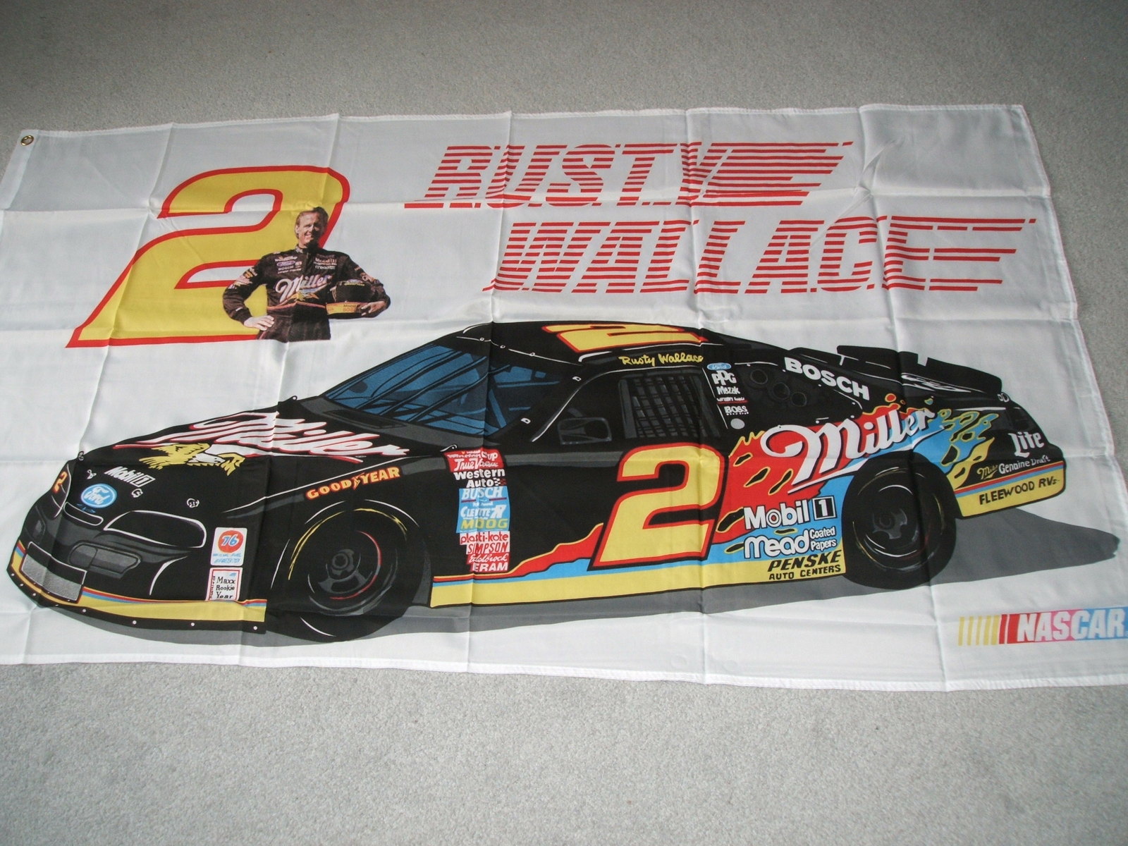 Rusty Wallace #2 Miller's Racing on a 3 x 5 ft white flag - Racing-NASCAR