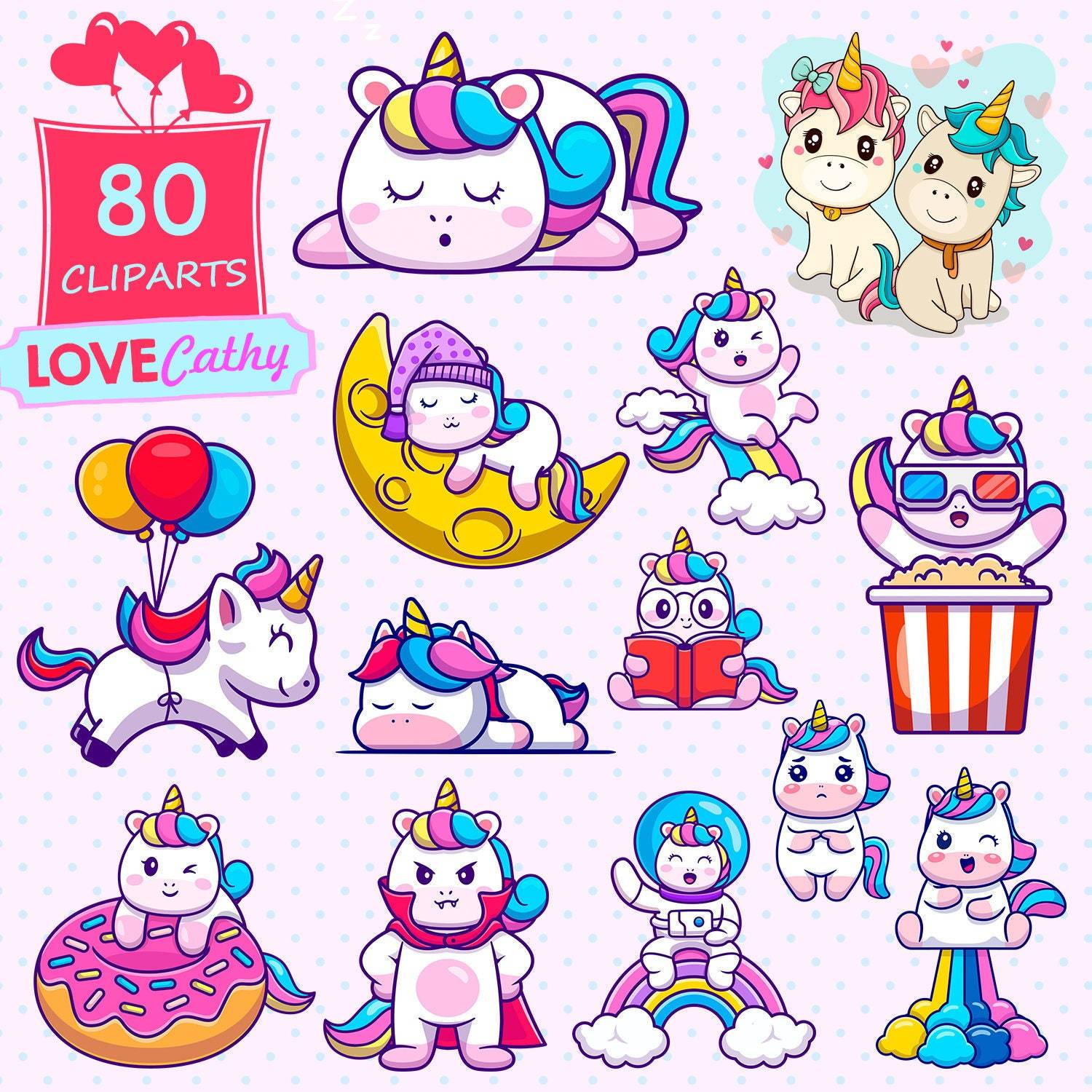 Unicorn, Clipart Digital, PNG, Printable, Party, Decoration - Digital ...