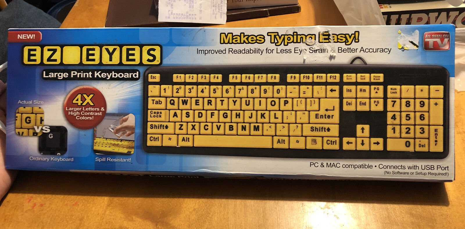 Easy EZ EYES Large Print USB Keyboard PC & MAC 4x Larger Letters (As ...