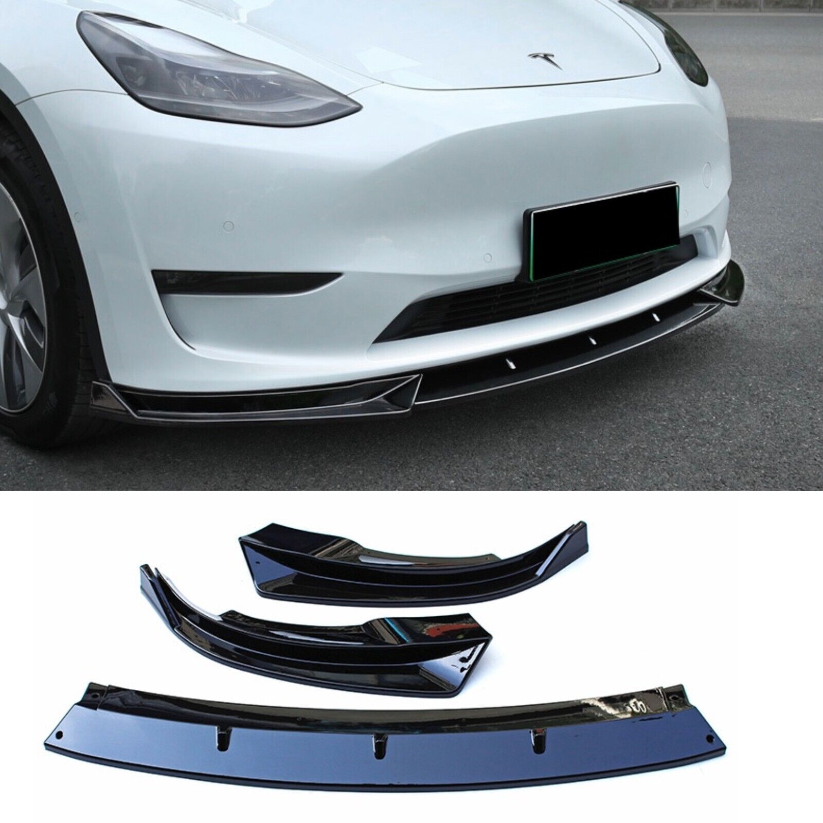 3PCs Glossy Black Front Lip Spoiler Splitters for Tesla Model Y 2016 ...
