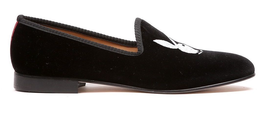 Black Velvet Shoes White Rabbit Embroidery Patches Loafer Slippers ...