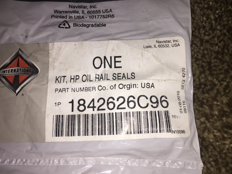 INTERNATIONAL HIGH PRESSURE OIL RAIL SEAL KIT / 1842626C96 - Commercial ...