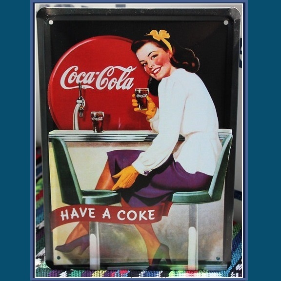 Retro Imitation Vintage Metal Antique Sign Girl Drinking Coca-Cola Soda ...
